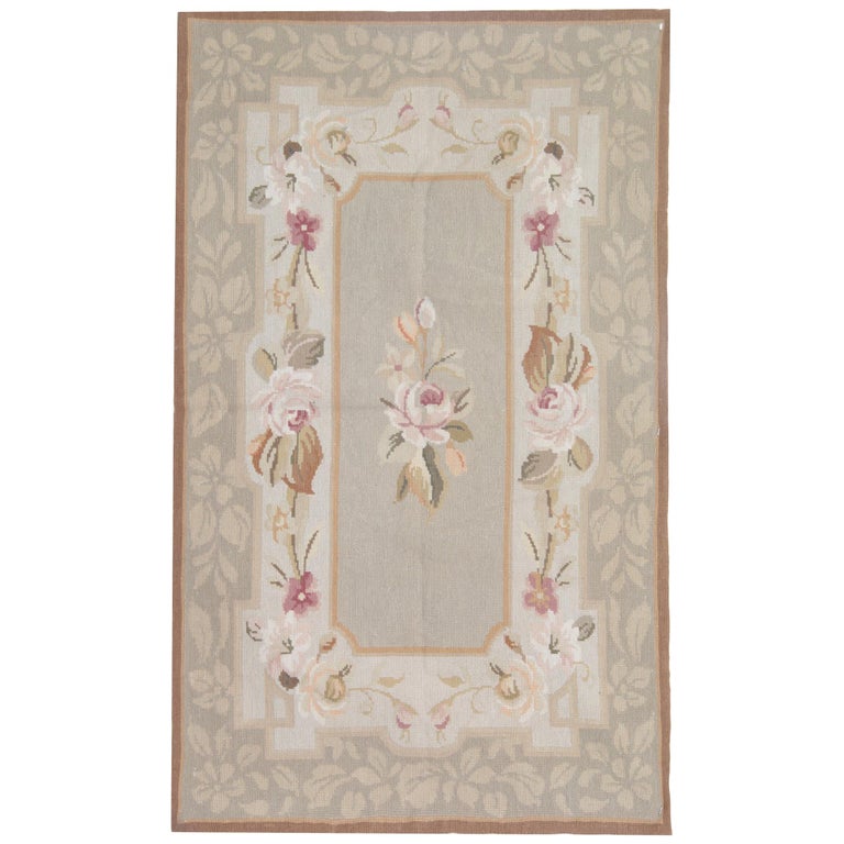 Handmade Rug, Floral Aubusson Rugs, Flat-Weave Small Needlepoint Rug ...