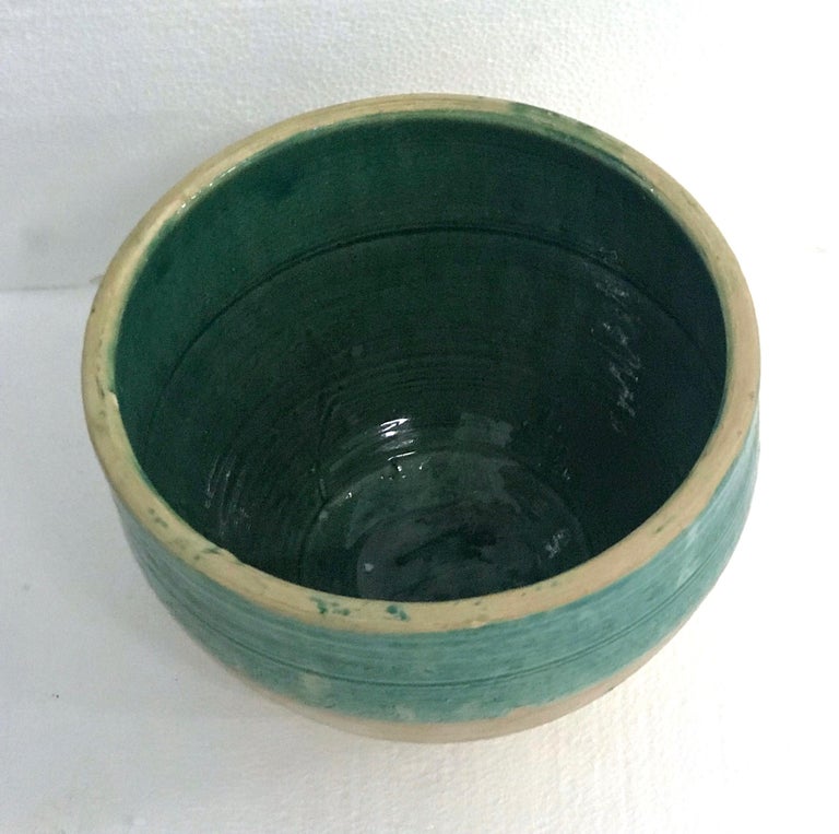 Handmade Rustic Farmhouse Blue-Green Glazed Terracotta Large Bowl ...