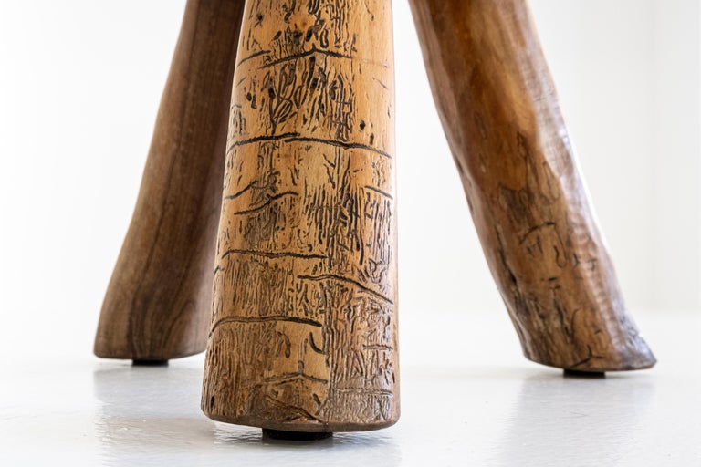 Handmade, Rustic, Sculptural, Massiv Olive Wood Tripod Stool or Side ...