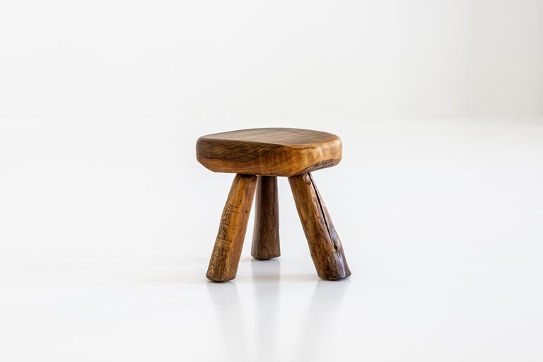 Handmade, Rustic, Sculptural, Massiv Olive Wood Tripod Stool or Side ...