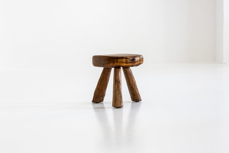 Handmade, Rustic, Sculptural, Massiv Olive Wood Tripod Stool or Side ...