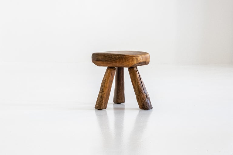 Handmade, Rustic, Sculptural, Massiv Olive Wood Tripod Stool or Side ...