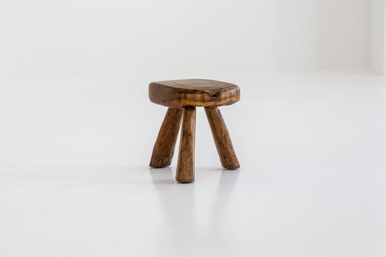 Handmade, Rustic, Sculptural, Massiv Olive Wood Tripod Stool or Side ...