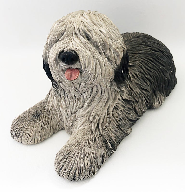 Handmade Sandicast Old English Sheepdog Sculpture, Signed Sandra Brue ...