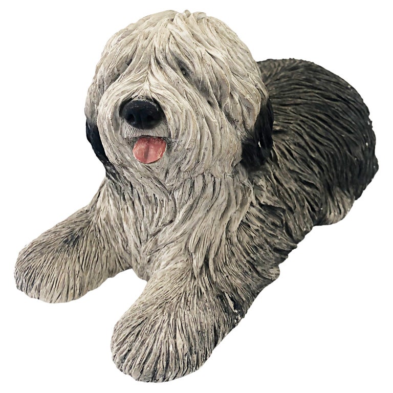 Handmade Sandicast Old English Sheepdog Sculpture, Signed Sandra Brue ...
