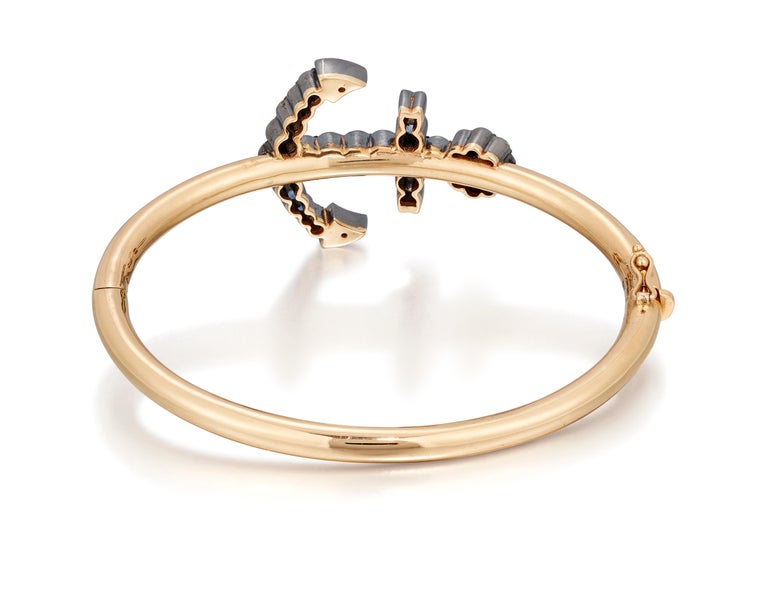 Handmade Sapphire and Old-Cut Diamond Anchor Bangle For Sale at 1stDibs