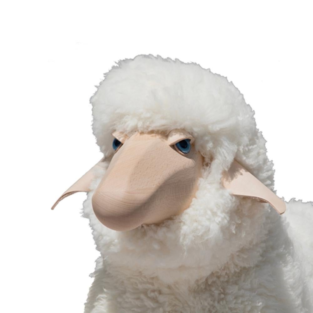 Handmade sheep in curly white fur and beech by Hans Peter Krafft, Meier ...