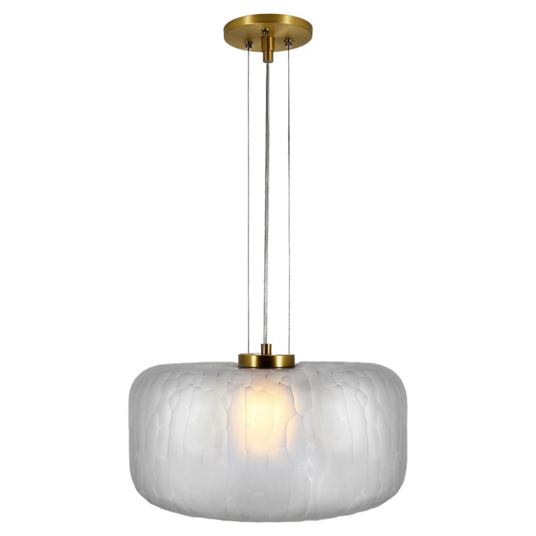 Handmade Shereen Large Modern White and Brass Glass Pendant Light For ...