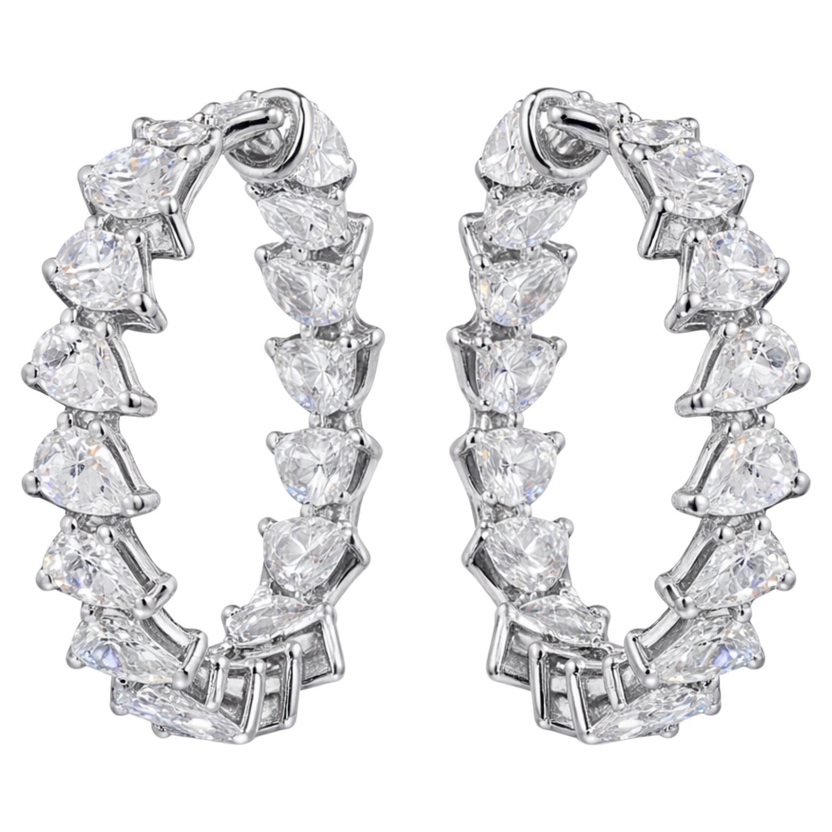Natural Diamond Hoop Earrings 1.69 Carats Marquise Cut 18K White Gold ...