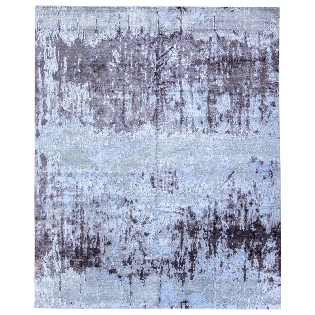 Contemporary Silk and Wool Rug, Abstract Design over Green, Gray and ...