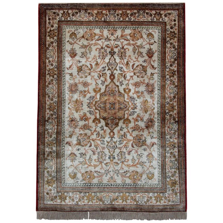 Handmade Silk Rug, Oriental Rugs Traditional Carpet Silk Floral For ...