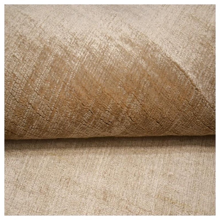Handmade Smooth Beige Color in Silk Rug For Sale at 1stDibs