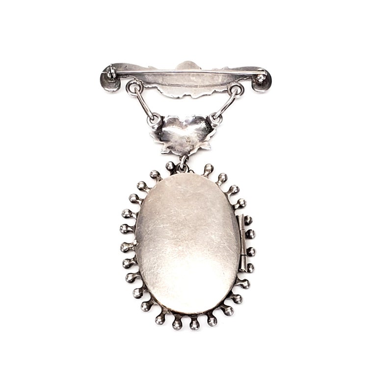 Handmade Sterling Silver Hanging Locket Pin / Brooch For Sale at ...