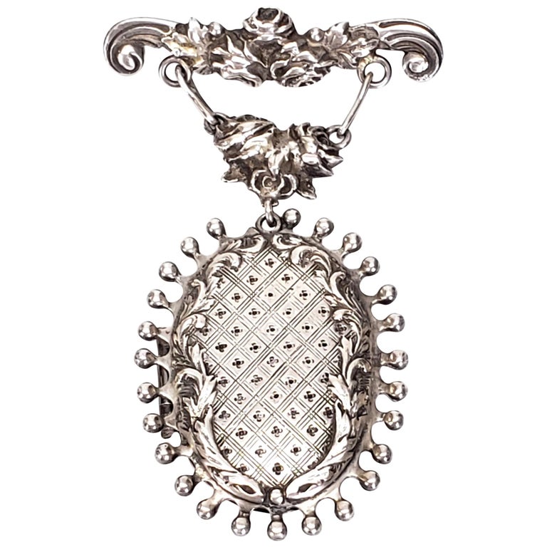 Handmade Sterling Silver Hanging Locket Pin / Brooch For Sale at ...