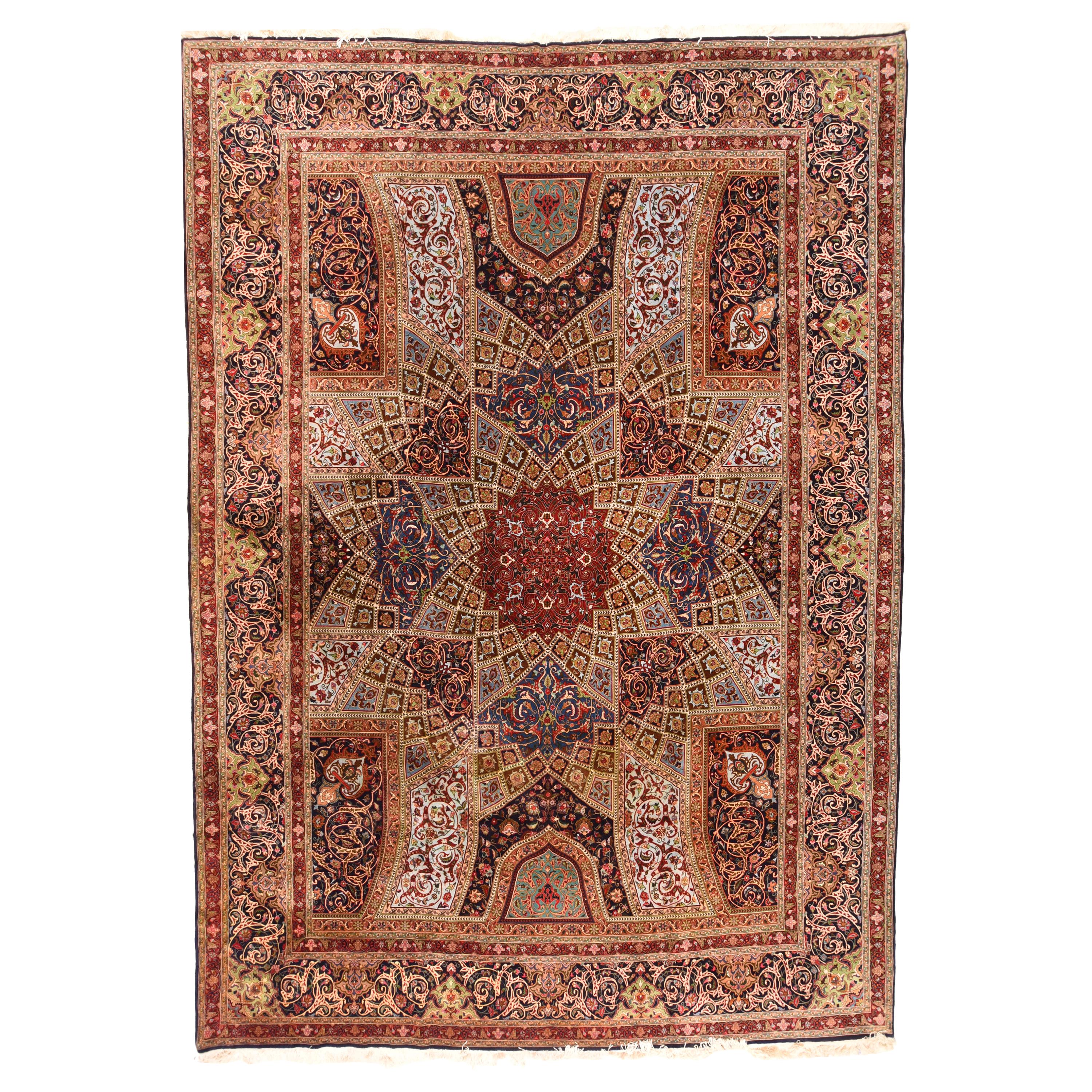 Round Wool and Silk Persian Tabriz Area Rug For Sale at 1stDibs