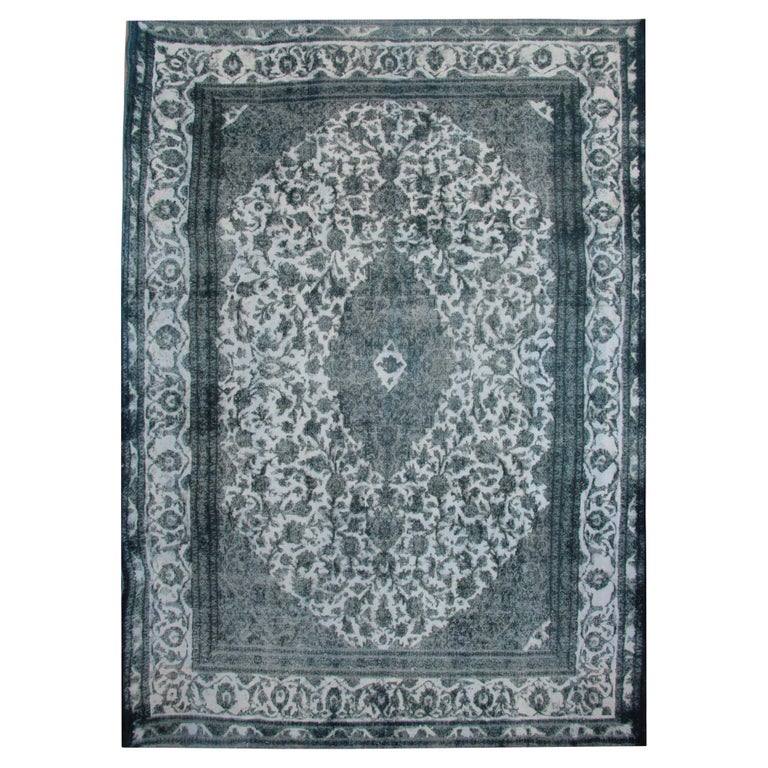 Handmade Traditional Area Rug, Green Grey Wool Medallion Carpet For ...