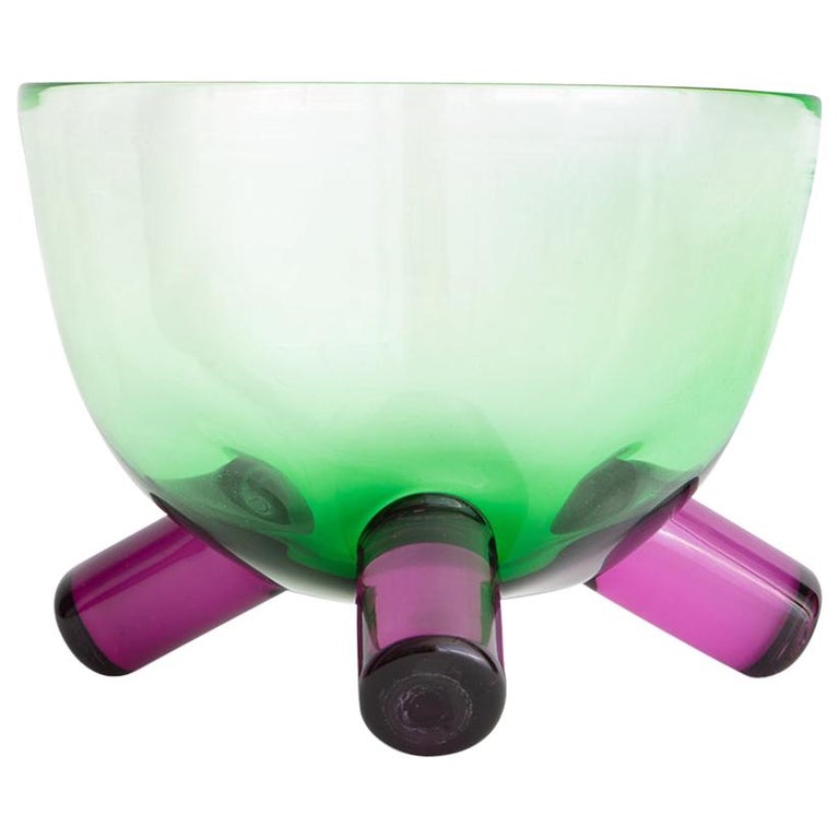Handmade Tri-Leg Green/Fuchsia Bowl For Sale at 1stDibs