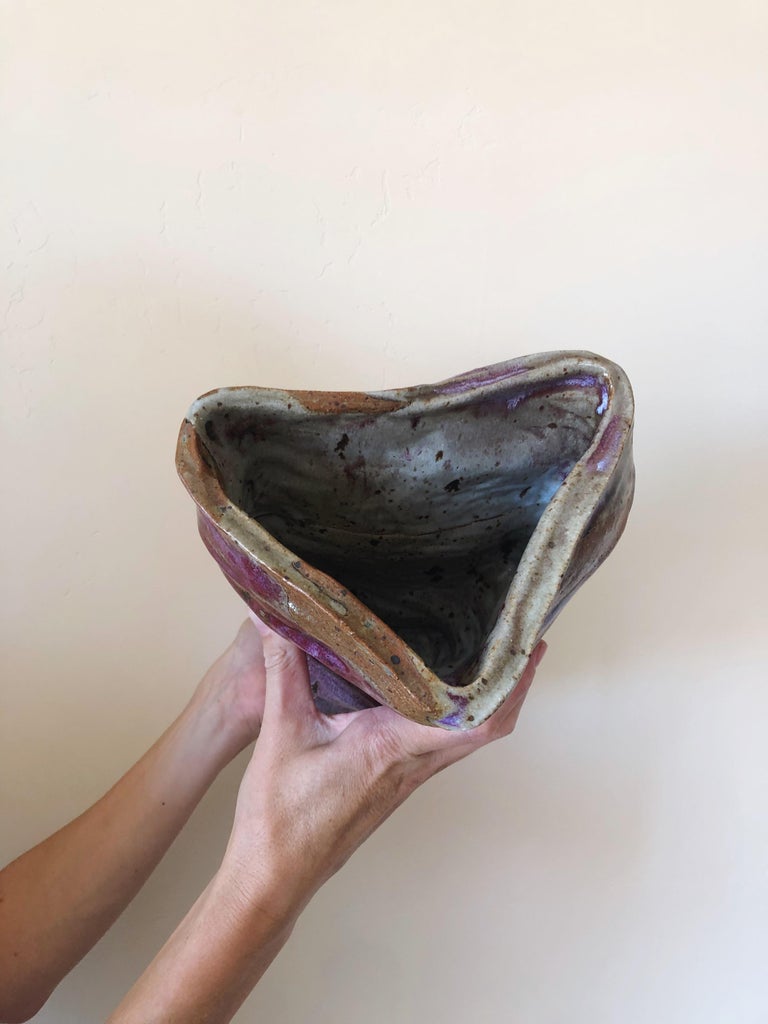 Handmade Triangular Pottery Vase in Amethyst Purple For Sale at 1stDibs