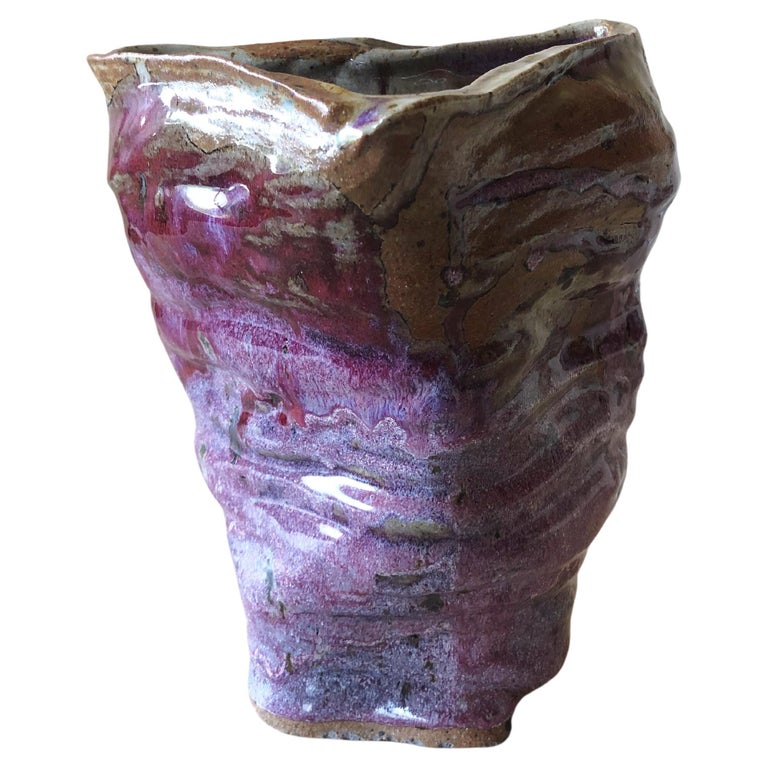 Handmade Triangular Pottery Vase in Amethyst Purple For Sale at 1stDibs