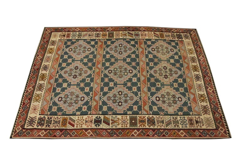 Handmade Turkish Antique Kilim Rug Traditional Flat Woven Wool Carpet ...