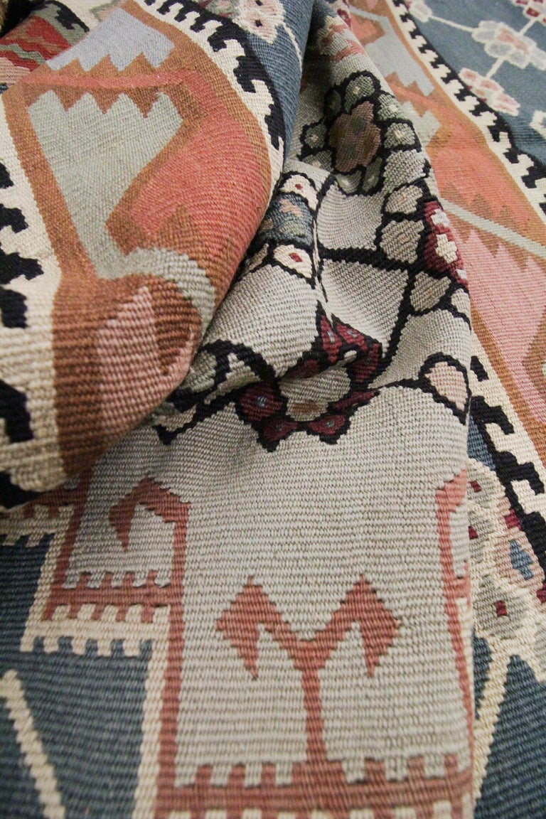 Handmade Turkish Antique Kilim Rug Traditional Flat Woven Wool Carpet ...