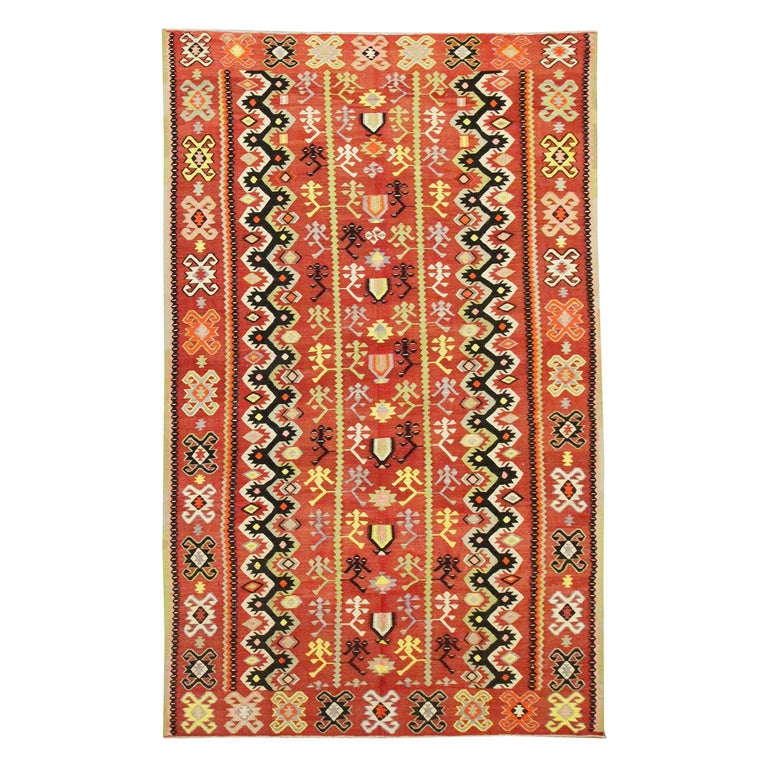 Handmade Turkish Kilim Traditional Wool Rust-Red Flat-woven Area Rug ...