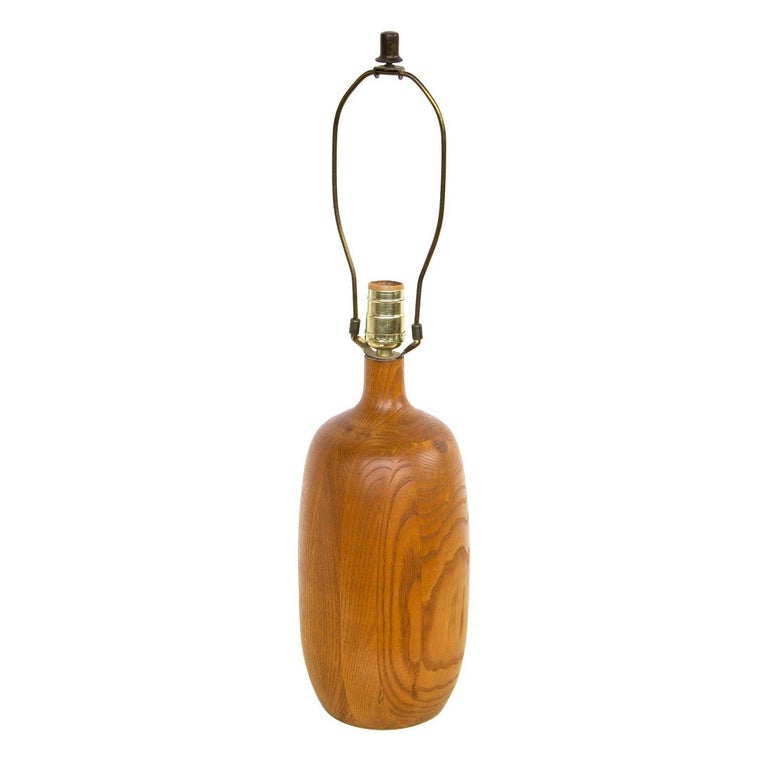 Handmade Turned Oak Table Lamp For Sale at 1stDibs