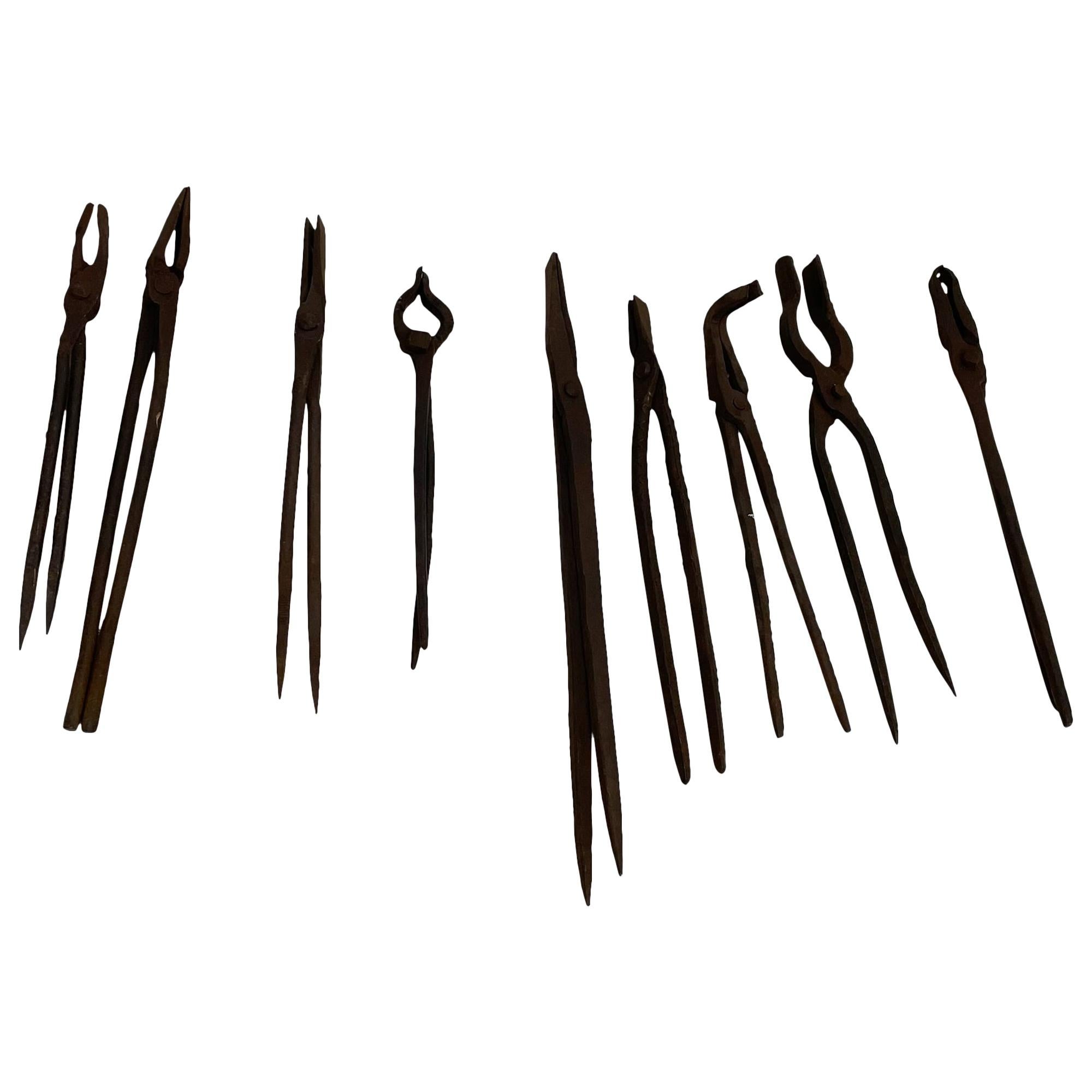Handmade Unique Set of 9 Antique Iron Worker Tools Blacksmith Forged ...