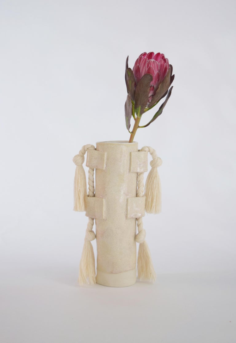 Handmade Vase #504 in Cream with Cream Cotton Fringe at 1stDibs