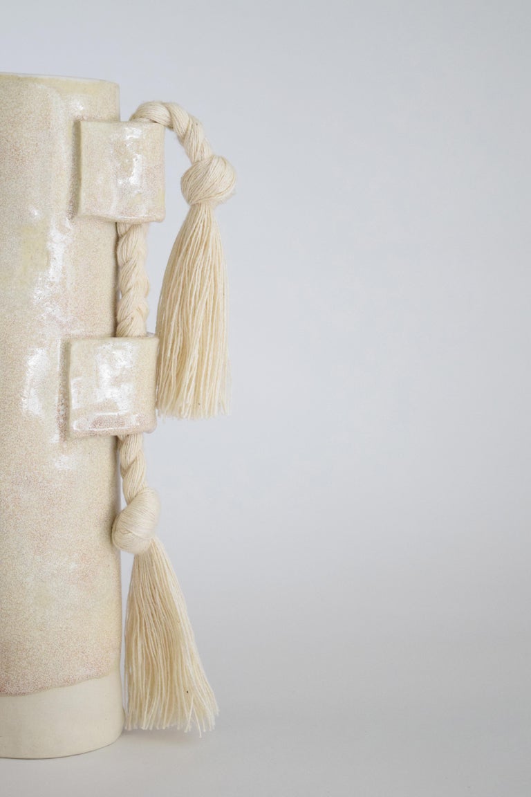 Handmade Vase #504 in Cream with Cream Cotton Fringe at 1stDibs
