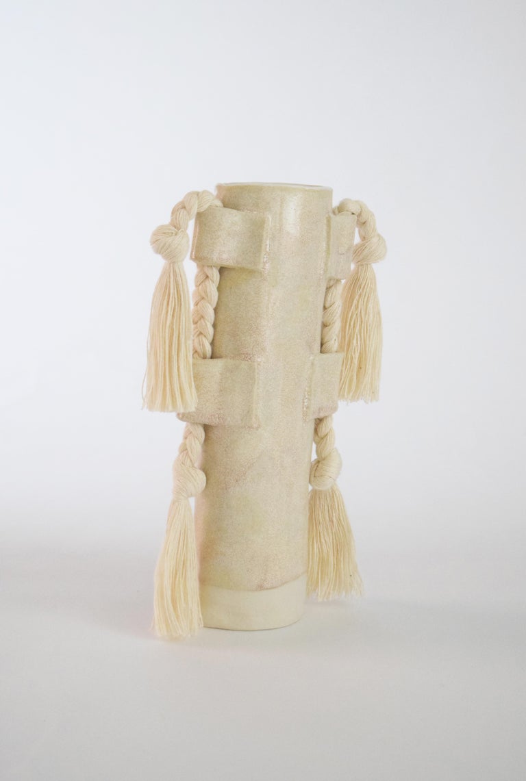 Handmade Vase #504 in Cream with Cream Cotton Fringe at 1stDibs