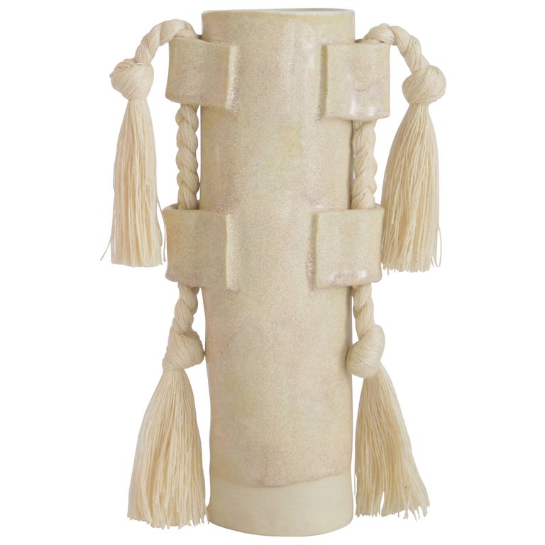 Handmade Vase #504 in Cream with Cream Cotton Fringe at 1stDibs