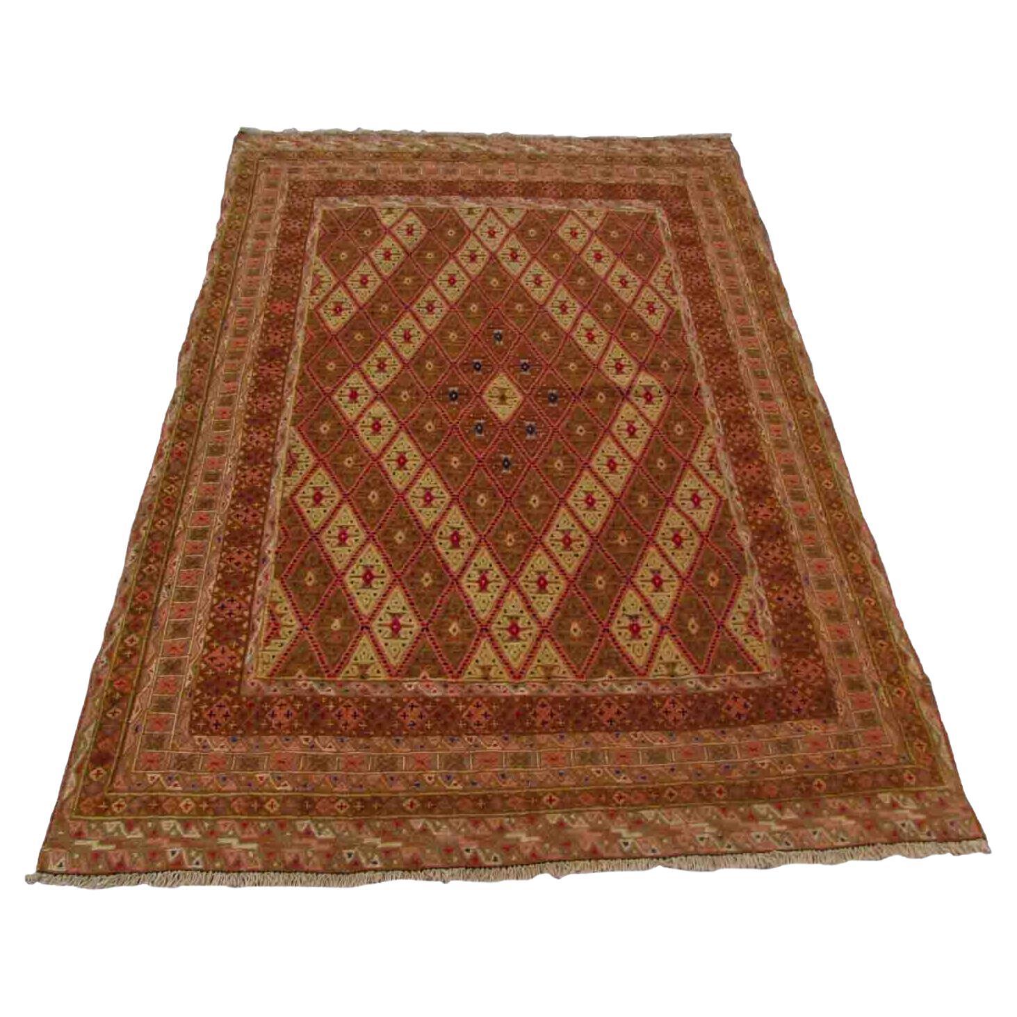 Handmade Vintage Afghan Sumak Rug 1970s, 1Q33 For Sale at 1stDibs