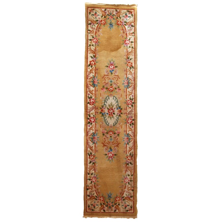 Handmade Vintage Art Deco Chinese Runner, 1970s, 1C665 For Sale at 1stDibs