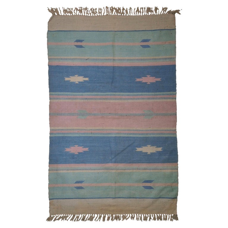 Handmade Vintage Indian Dhurri Kilim, 1960s, 1C70 For Sale at 1stDibs