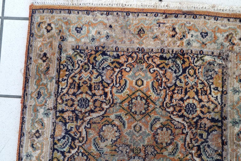 Handmade Vintage Indo-Tabriz Runner, 1970s, 1C833 For Sale at 1stDibs