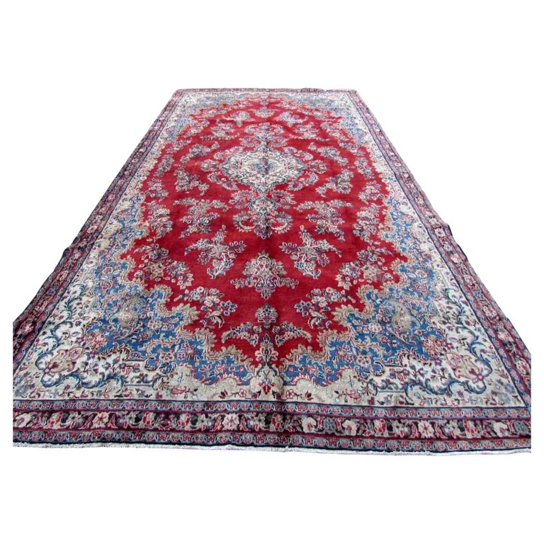 Handmade Vintage Kerman Style Rug, 1970s, 1Q14 For Sale at 1stDibs