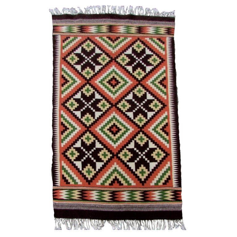 Handmade Vintage Mexican Aztec Kilim, 1970s, 1Q0060 at 1stDibs