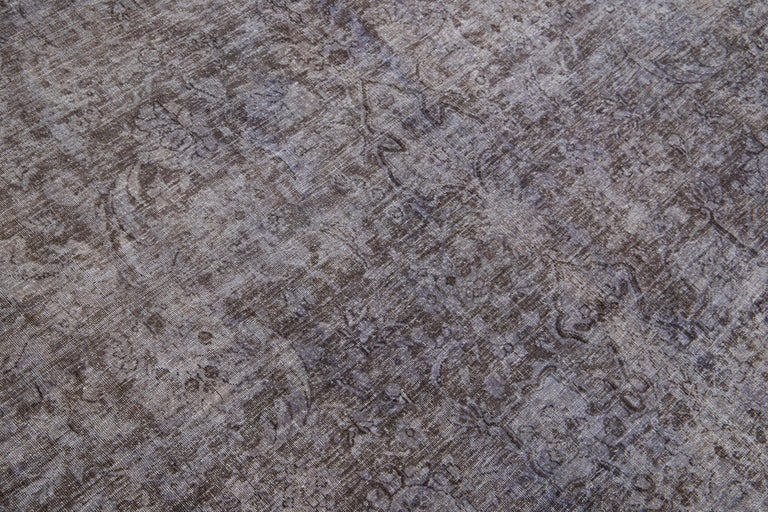 Handmade Vintage Overdyed Gray Wool Rug with Allover Floral Design For ...
