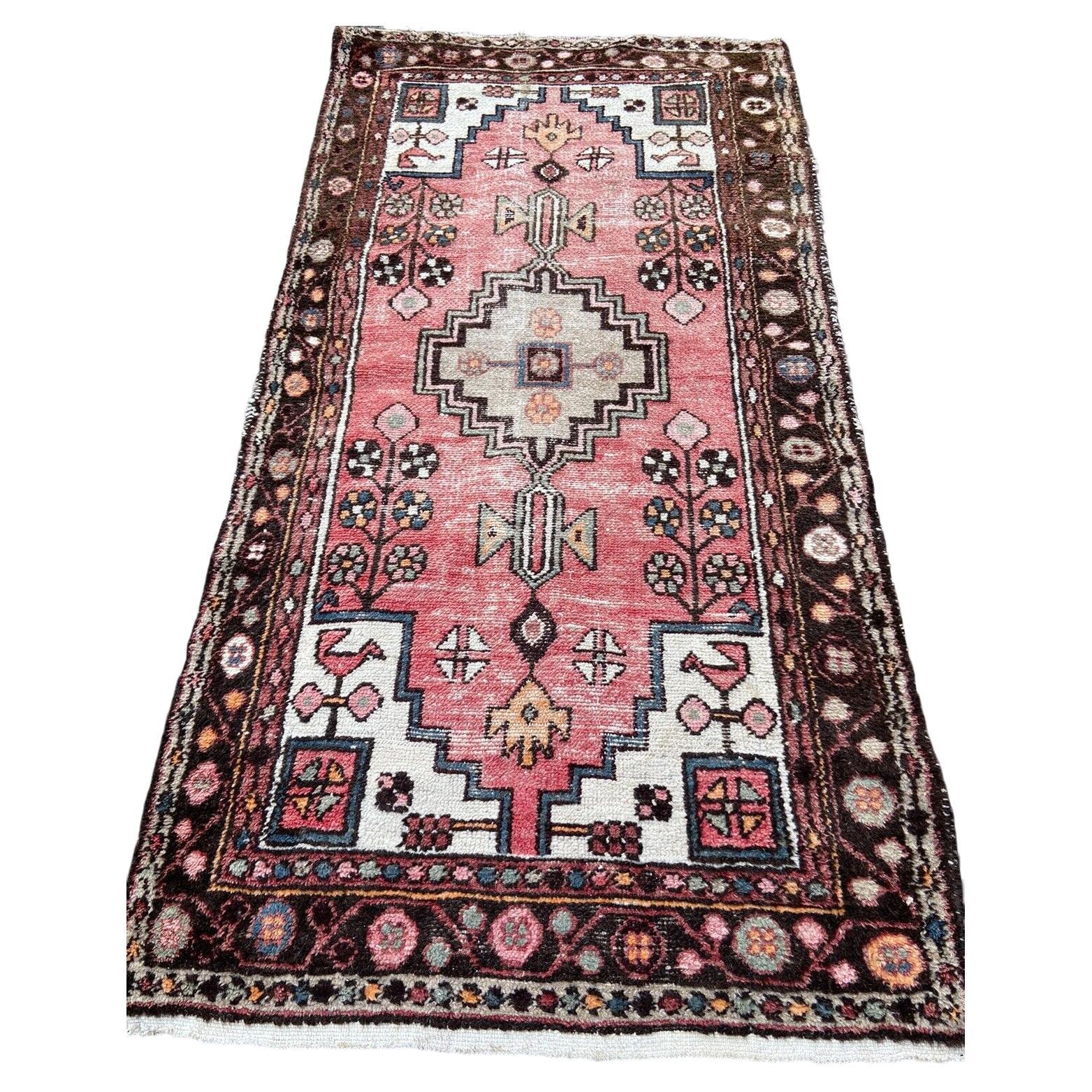 Handmade Vintage Persian Style Hamadan Distressed Rug 3.4' x 6.5, 1950s ...