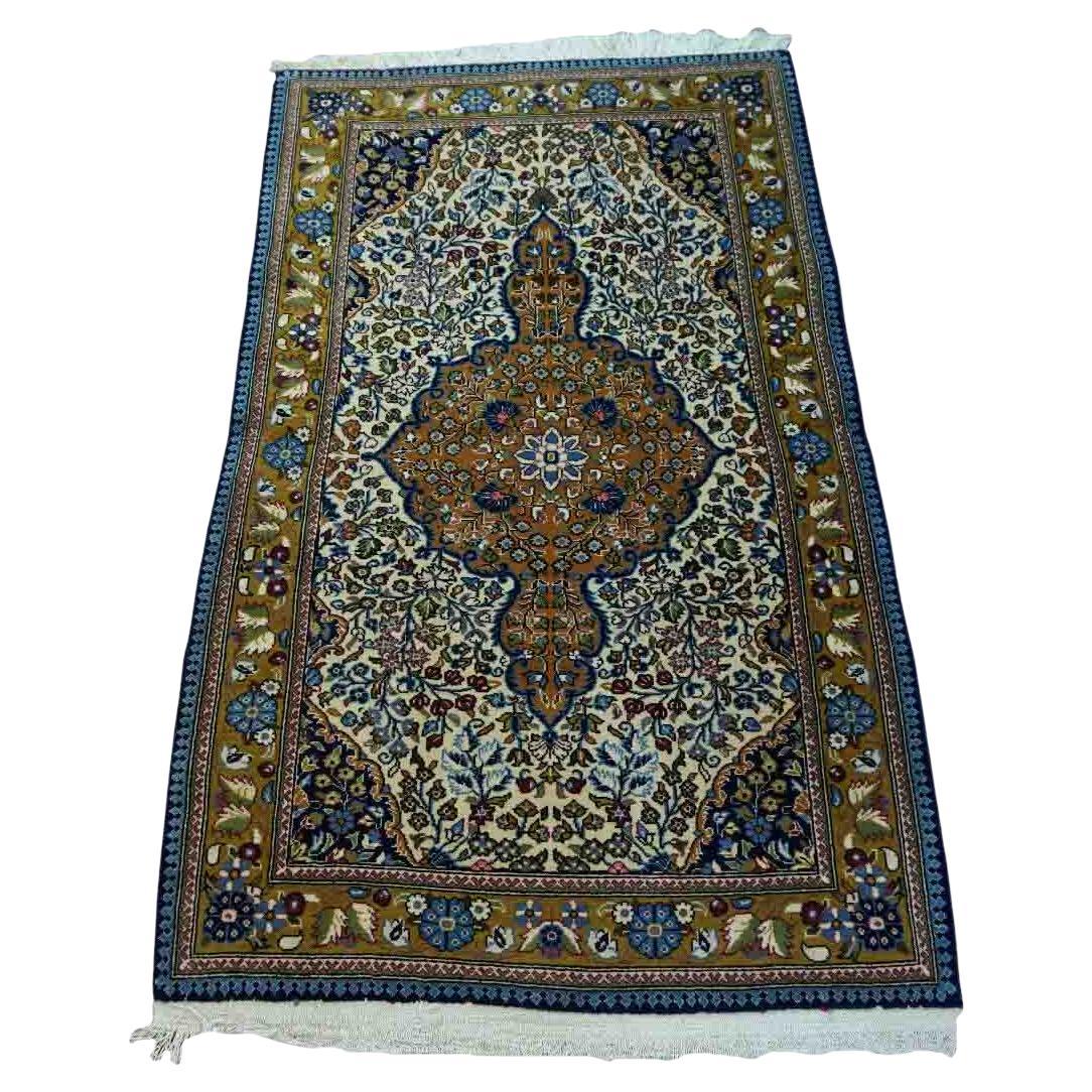 Handmade Vintage Qum Style Rug, 1970s, 1D27 For Sale at 1stDibs