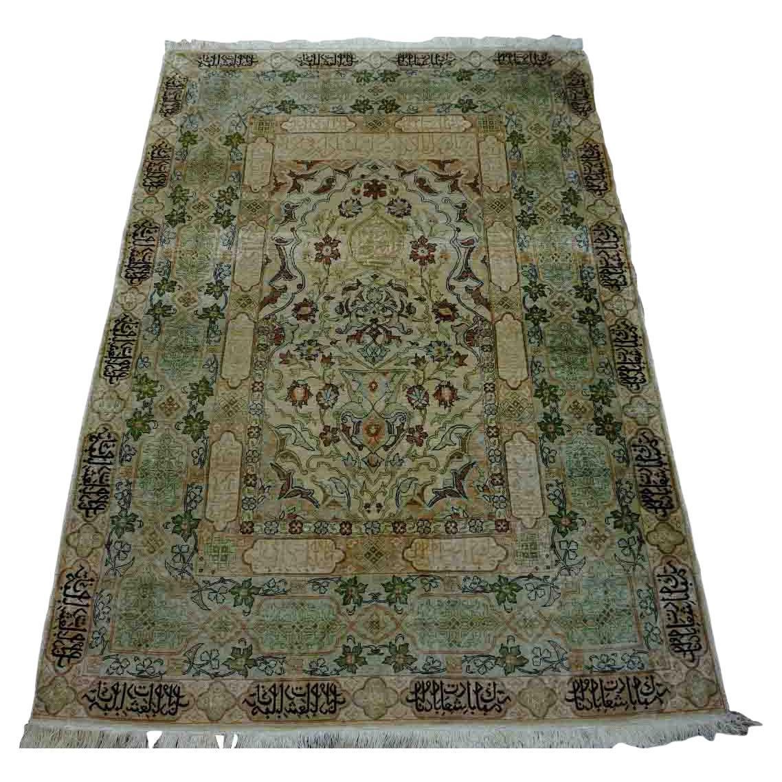 Handmade Vintage Turkish Hereke Silk Prayer Rug, 1970s, 1D23 For Sale ...
