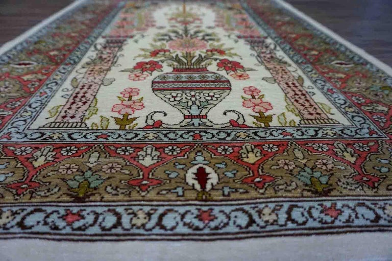 Handmade Vintage Turkish Hereke Silk Rug, 1970s, 1D28 For Sale at 1stDibs