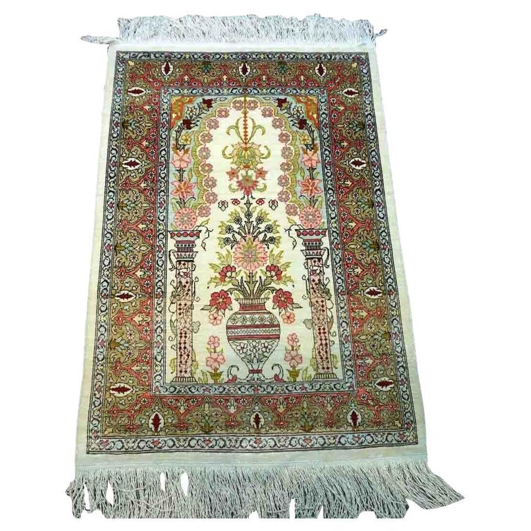 Handmade Vintage Turkish Hereke Silk Rug, 1970s, 1D28 For Sale at 1stDibs