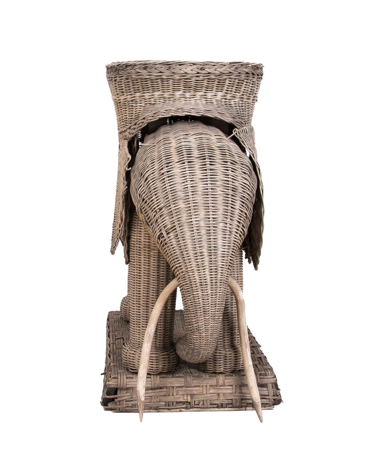 Handmade Wicker Elephant Side Table For Sale at 1stDibs