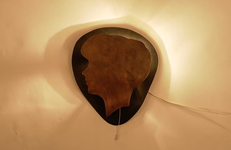 Handmade Woman's Head Wall Lamp in Solid Copper and Metal For Sale at ...
