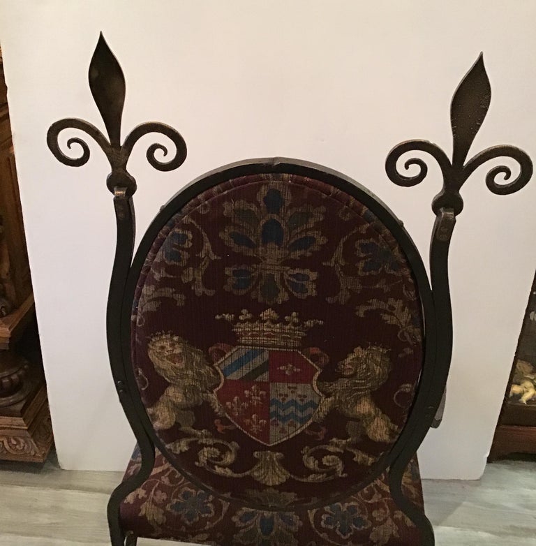 Handmade Wrought Iron and Burnished Brass Throne Chair with Armorial ...
