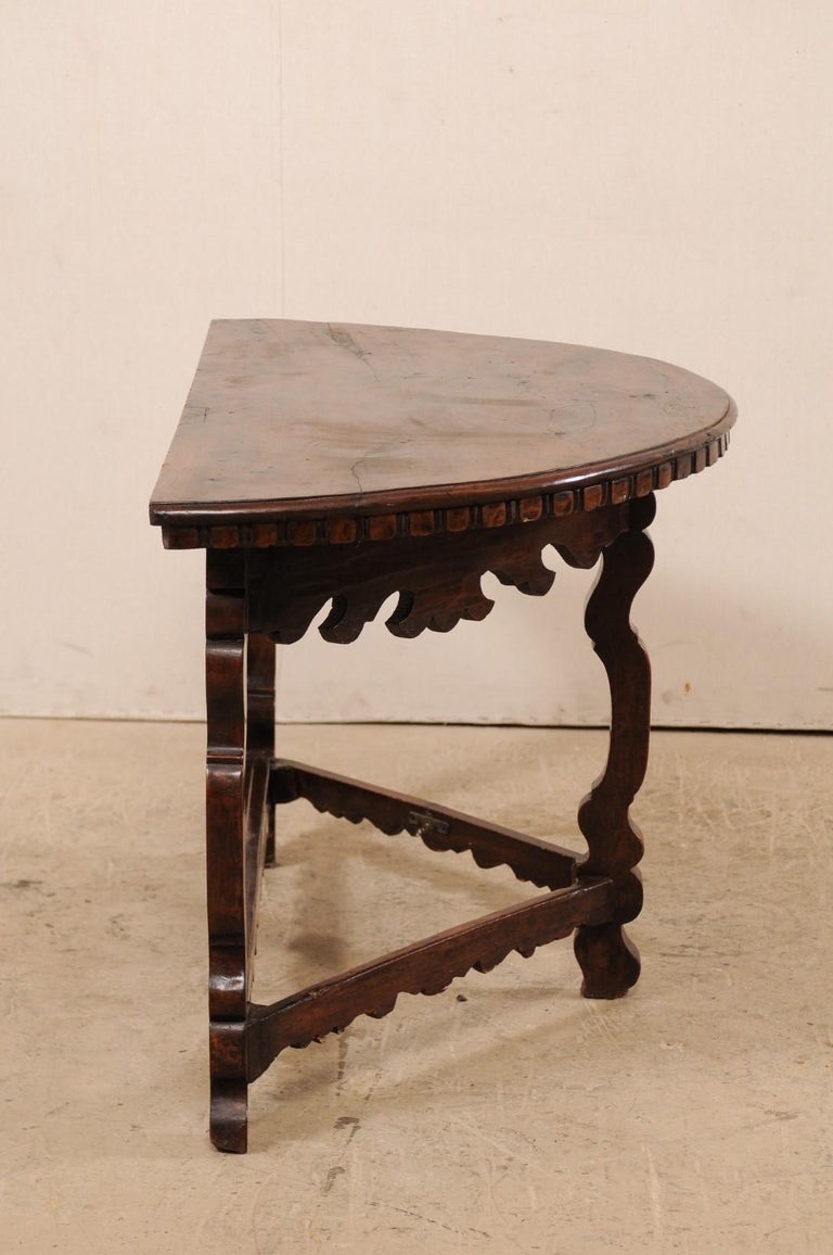 Handsome 18th Century Italian Carved Walnut Wood Demilune Table at 1stDibs