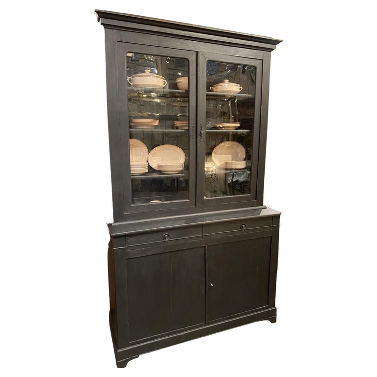 Handsome 2-Part Display Cabinet-France, 1900s Matte Black For Sale at ...