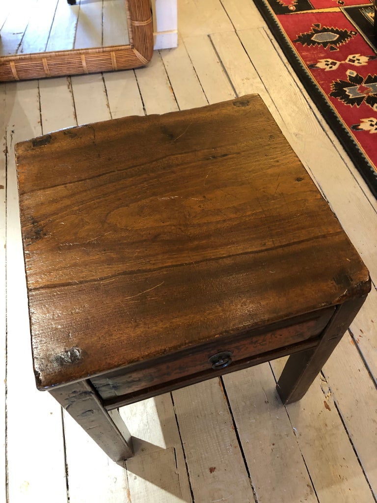 Handsome Antique Chinese Rustic Wood End Table with Single Drawer For ...
